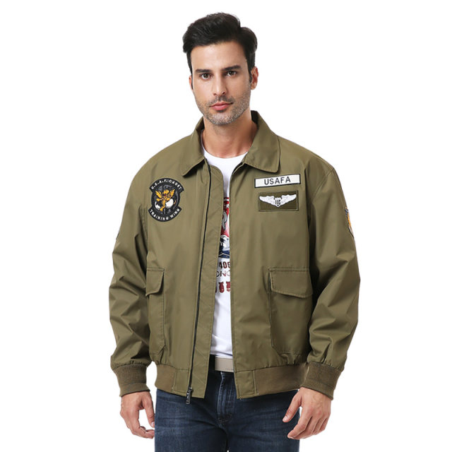 LuxuryLane Men's Fall/Winter Flight Jacket Coat M442 Badge Embroidery