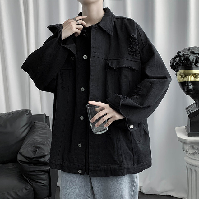 Spring and autumn ripped tooling jacket men's Hong Kong style Japanese ...