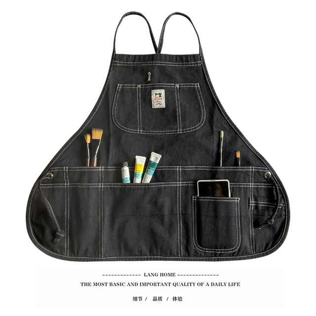 Japanese short restaurant fashion denim smock apron barista nail shop ...