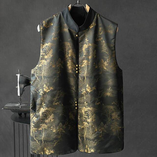 Spring new style of men's casual new Chinese vest retro style standing ...