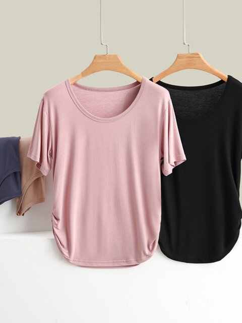 Modal Repair round neck short -sleeved T -shirt Summer Ms. Thin Bottom ...