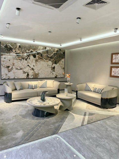 Italian light luxury genuine leather sofa villa living room top layer ...