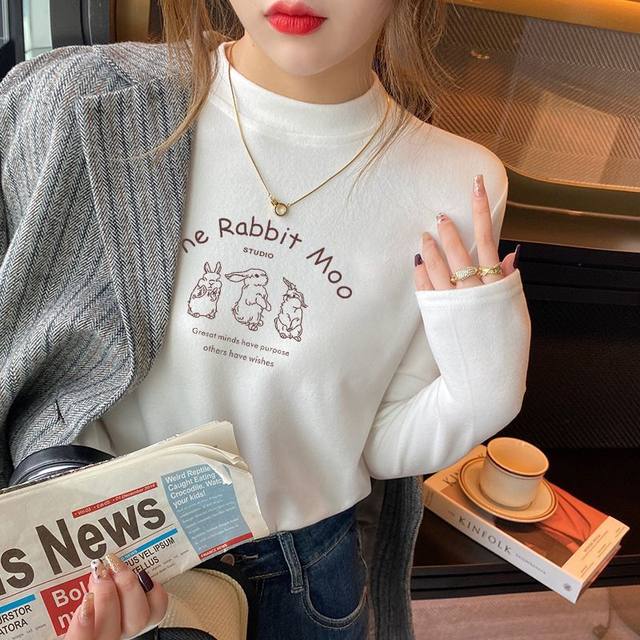 Double-sided German velvet half high neck long sleeve inner wear for ...