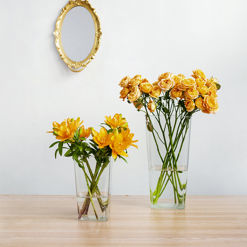 Light Luxury Transparent Square Large Transparent Flower Bucket Wake-Up ...