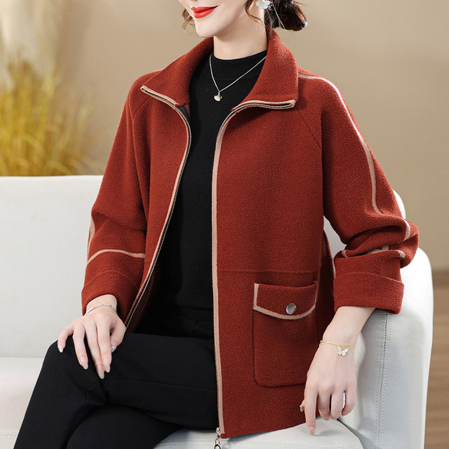 Mom's fashionable lapel coat, large size woolen coat, fashionable middle-aged and elderly women ...