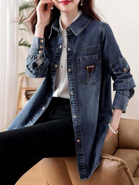 High-end denim shirt jacket 2025 Spring and Autumn New Hot Lady's ...