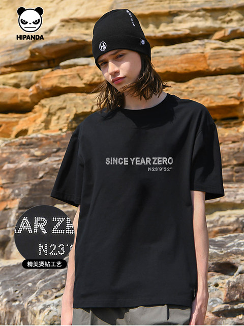 Hipanda Hello Panda Hot Diamond Craft Trendy Brand Pure Cotton Short-Sleeved 2024 Summer New ...