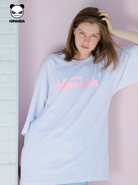 Hipanda Hello Panda couple fashion high street oversize pure cotton short-sleeved 2024 summer ...