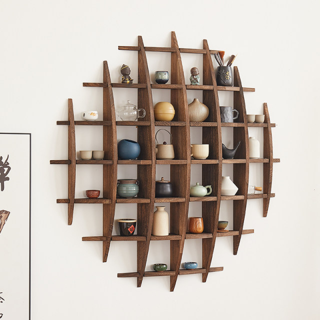 Bogu rack solid wood Chinese wall-mounted tea cup rack antique Duobaoge ...