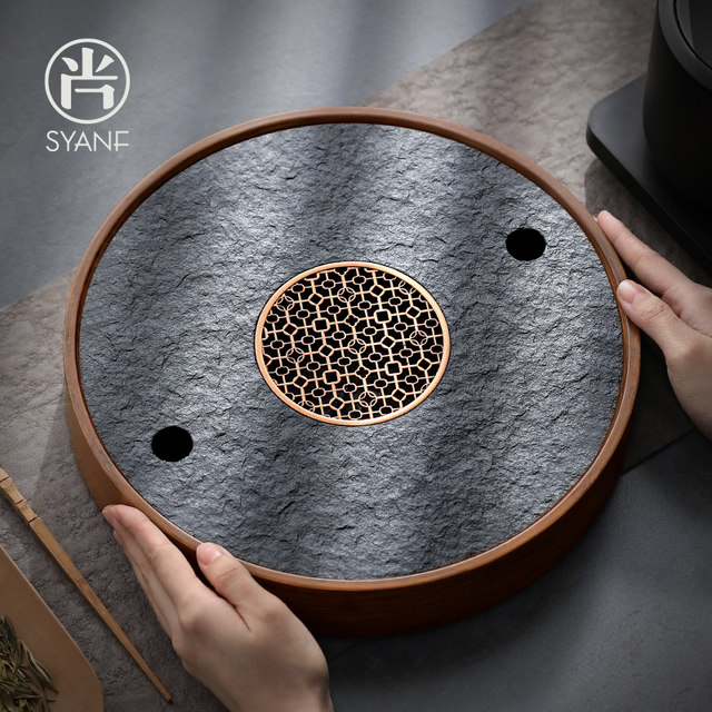Black gold stone tea tray small 2024 new round Kung Fu tea dry brewing ...