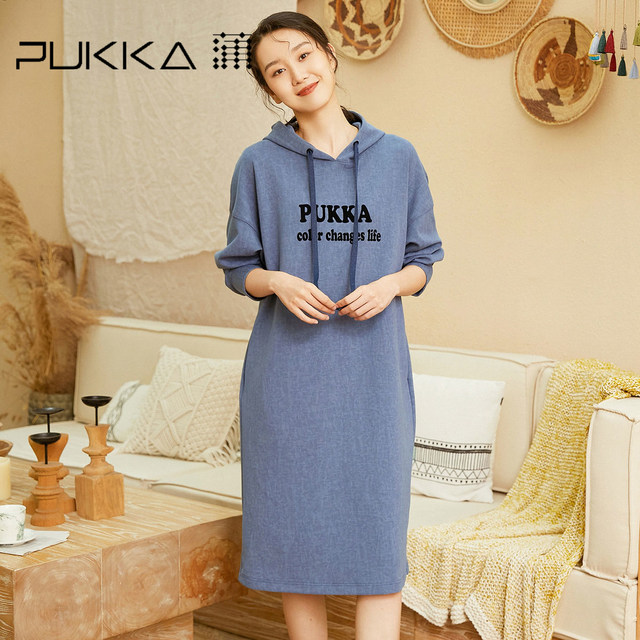PUKKA women's cotton dress autumn new design hooded sweatshirt dress ...