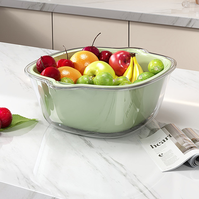 Youqin double-layer drain basket vegetable basin household kitchen ...