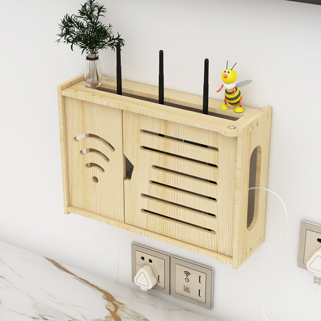 Solid wood router storage box wifi light cat plug socket wire board ...