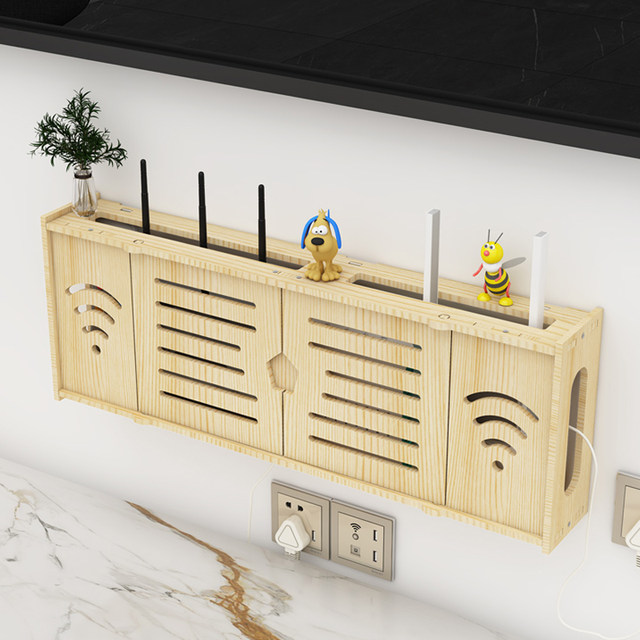 Solid wood router storage box wifi light cat plug socket wire board ...