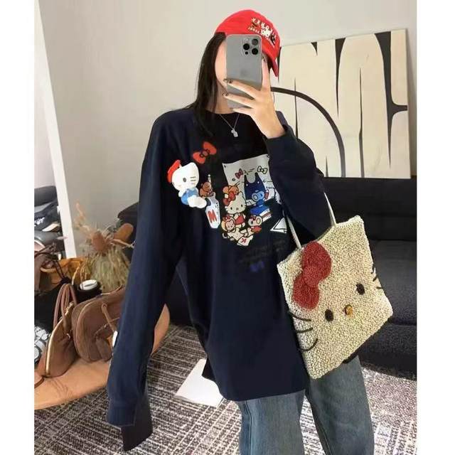 Self -reserved model! Designer cartoon cat printed T -shirt heavy labor ...