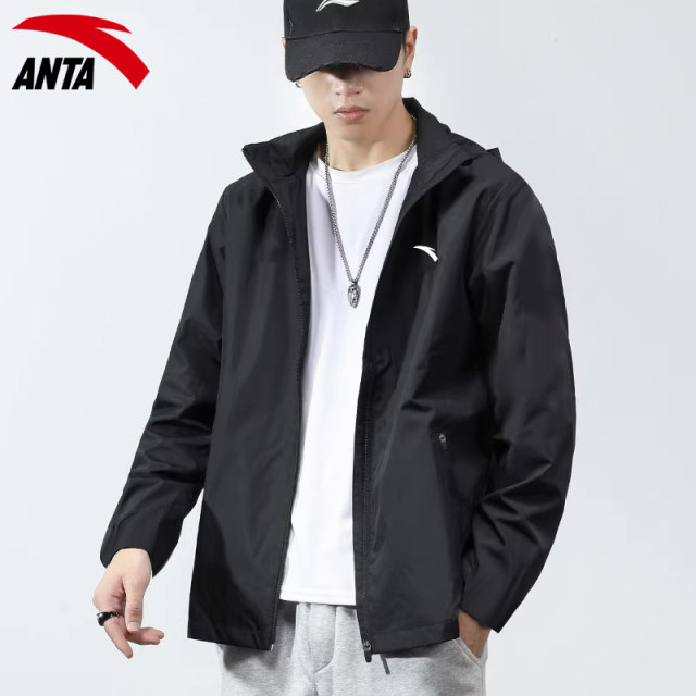 ANTA jacket men's casual youth black windproof all-match casual hooded ...