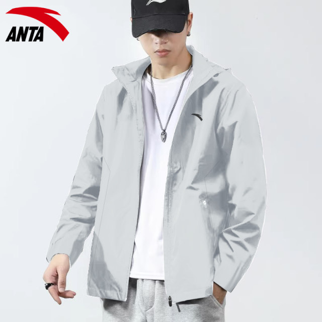 ANTA jacket men's casual youth black windproof all-match casual hooded ...