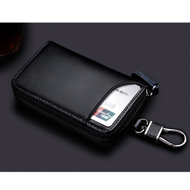 Real cowhide car key bag large capacity zipper for men and women waist ...