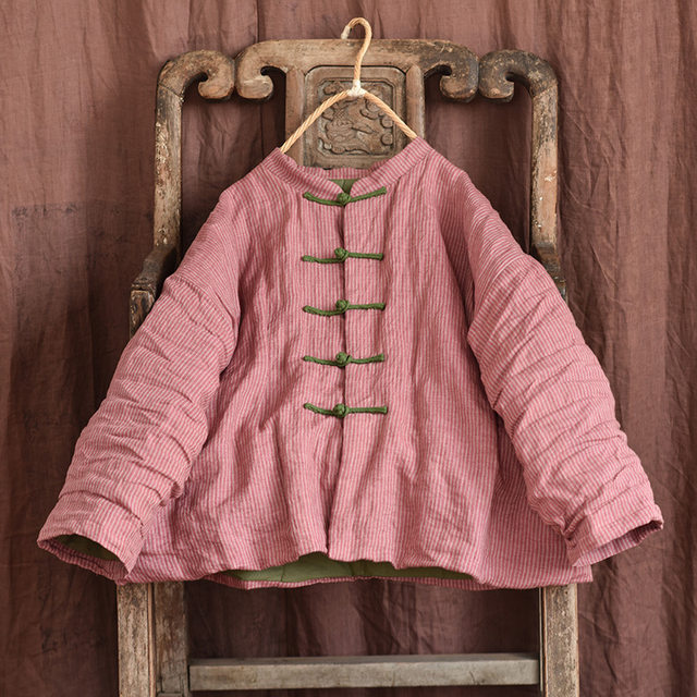 Winter homemade yarn-dyed striped linen Chinese-style plate-button ...