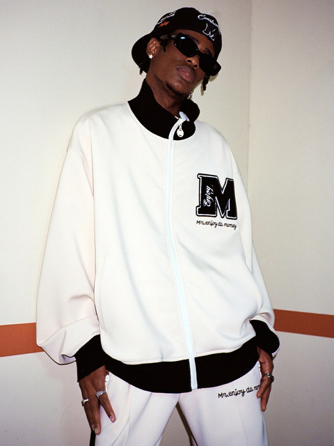 MEDM trendy brand stand collar contrasting sports top spring couple ...