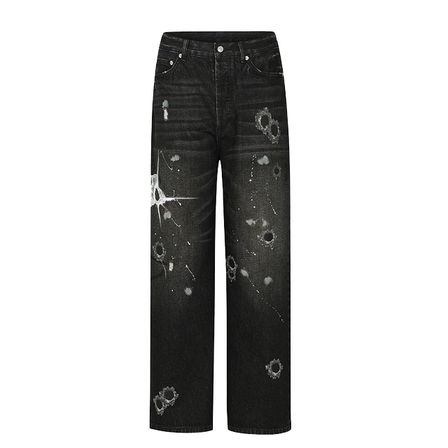 MEDM24FW bullet hole series jeans men's autumn American hip-hop retro ...