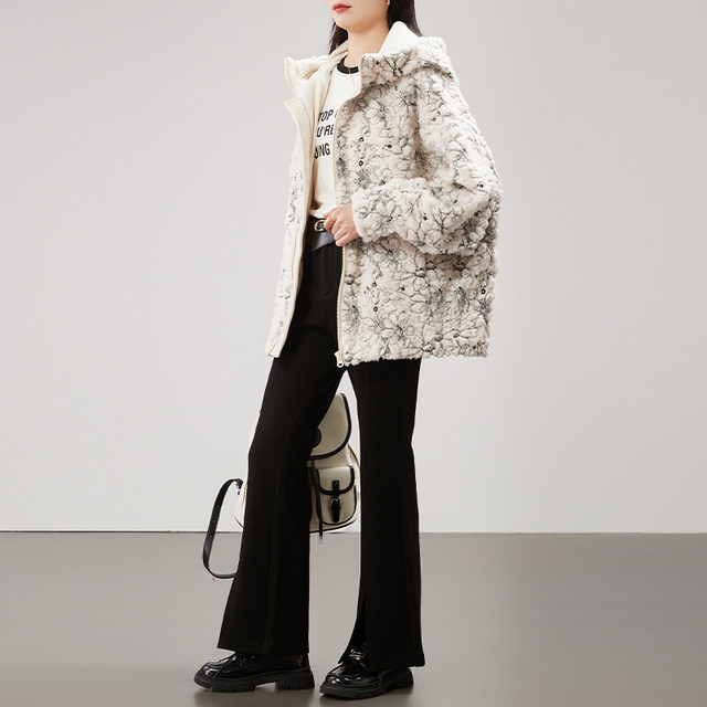 White printed short outer set female 2024 autumn new Korean version of ...