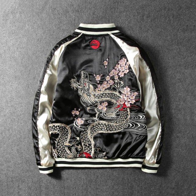 Dragon embroidered jacket men's new style flying dragon cherry blossom ...