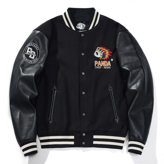 National trend original embroidered Indian panda jacket PU leather ...