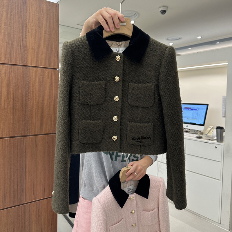 High-end short splicing small woolen coat for women 2023 autumn and winter new Korean style ...