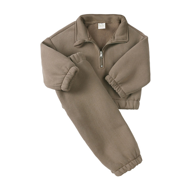 Children's set grabbing boys and girls Fashion high -necked solid color ...