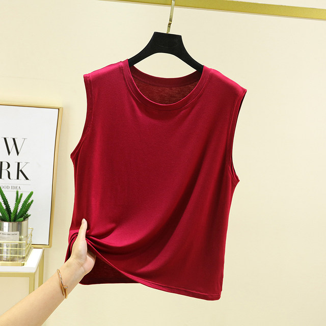 Women's fat vest summer large size loose modal sleeveless T-shirt solid ...