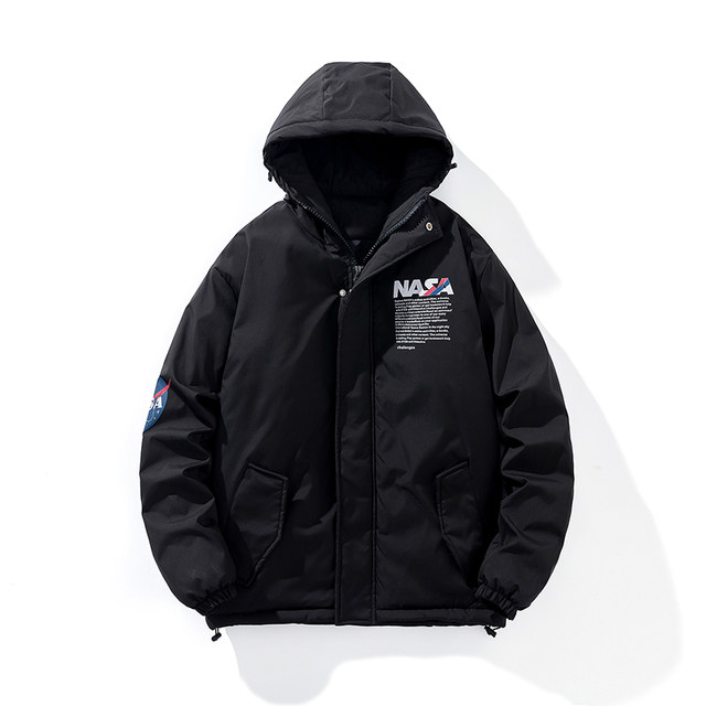 Middle -length hooded NASA tide men and women couples outside the ...