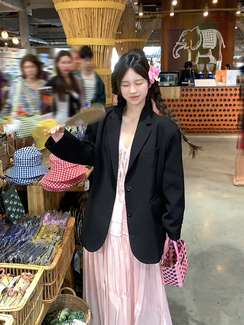 Adan black suit spring new loose versatile silhouette high-end casual ...