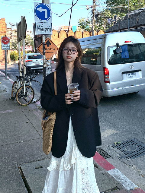 Adan black suit spring new loose versatile silhouette high-end casual ...