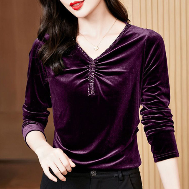 Gold velvet women's tops for autumn and winter new high-end design ...