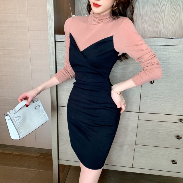 Inner wrap body goddess style fake two-piece bottoming dress, early ...