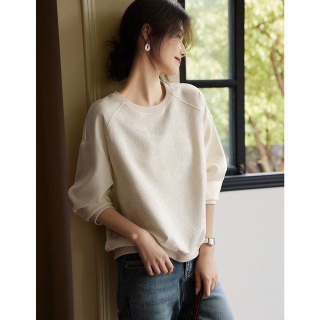 XWI XWI Xinwei satin jacquard stitching texture sweatshirt women's ...