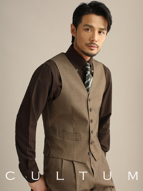 CULTUM single-row six-button V-neck suit vest men's suit side slit slim ...