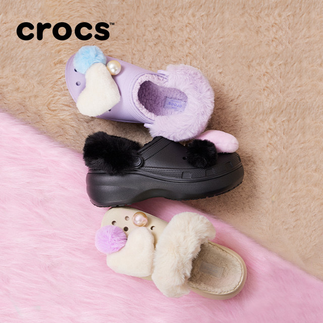 Crocs warm cotton clogs Crocs classic cloud heart decorated winter warm ...