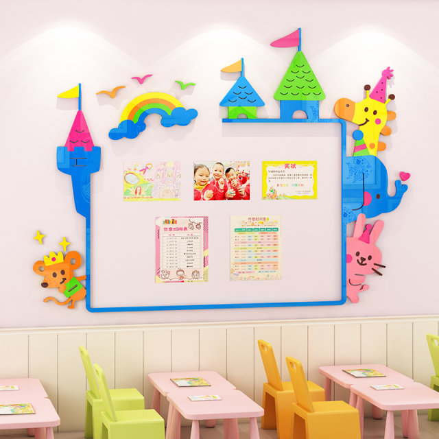 Kindergarten announcement work display column wall sticker cartoon ...