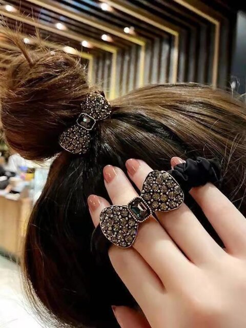 South Korea's Dongdaemun bow crystal full diamond hair rope hair tie ...