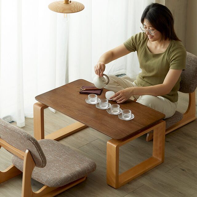 Bay window table small coffee table solid wood tatami table and chair ...