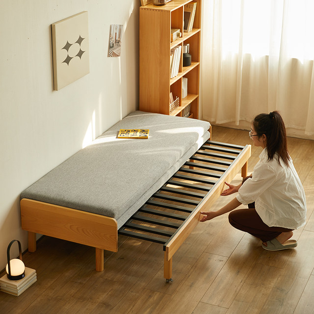 Retractable bed small apartment living room solid wood folding sofa bed ...