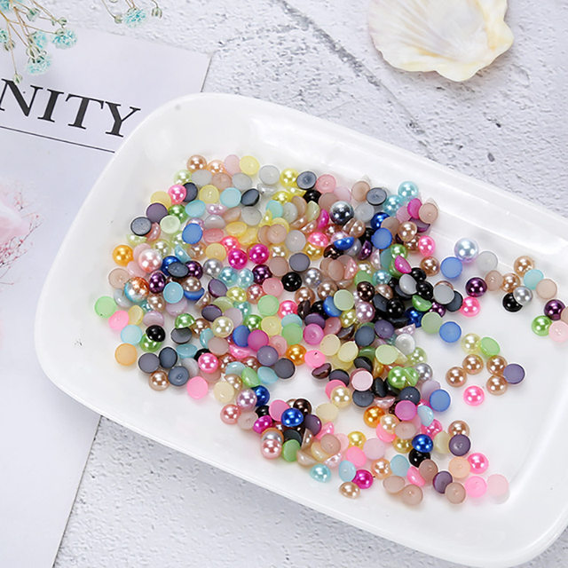 Half-face imitation pearl semi-circle flat-bottomed round beads white ...