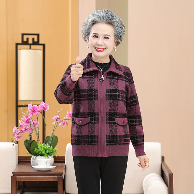 Grandma autumn jacket middle -aged and elderly person knitted jacket ...