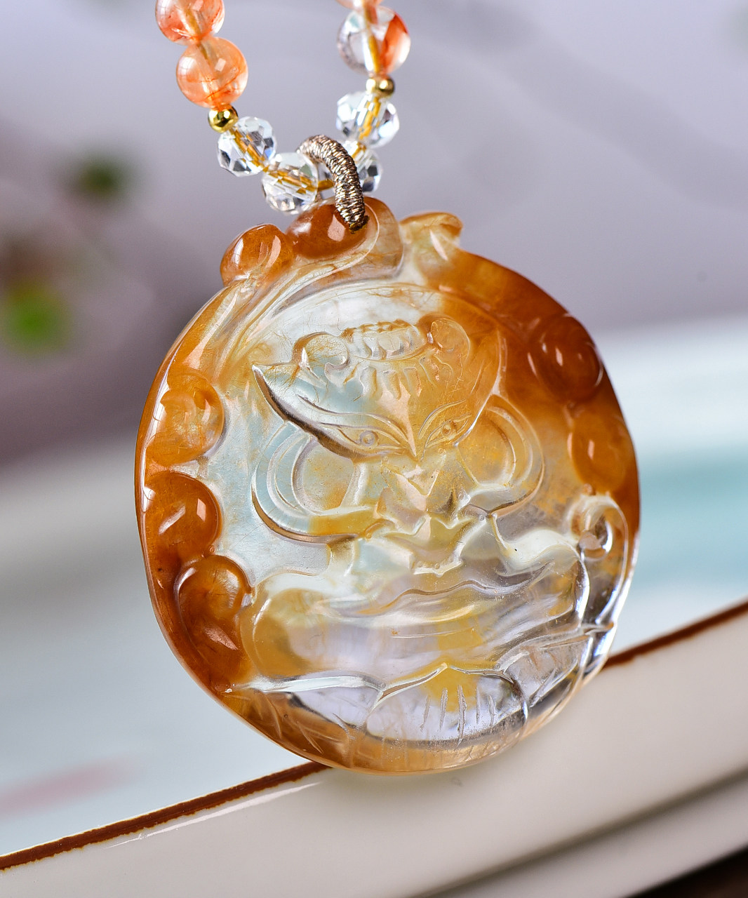New spot natural yellow rabbit fur nine-tailed fox pendant exquisite ...