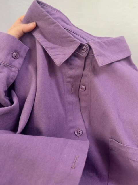 100%cotton blue retro autumn and winter shirt women's inside, loose ...