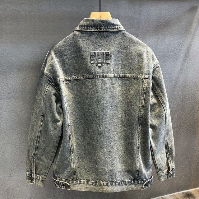 High -end American retro old -fashioned denim jacket Men's spring and ...
