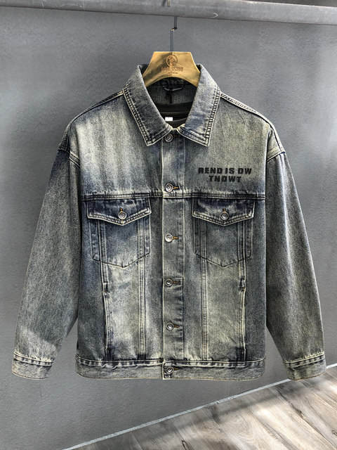 Heavy American retro old washing trendy denim jacket for men 2025 new ...