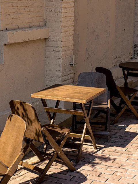 Solid wood folding round table household retro cafe table and chair ...